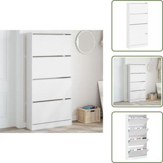 vidaXL The Living Store - Schuhschrank mit 4 Klappen Wei&szlig; 80x21x163,5 cm - Schuhschrank - Schuhregal - Schuhorganisation - Garderobe - Aufbewahrungssystem