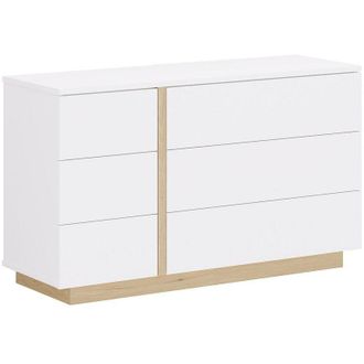 Vente-Unique Vente-Unique - Commode 6 tiroirs en panneau de particule blanc et naturel - Dimensions 120x70x39 cm - Tiroirs coulissants push to open