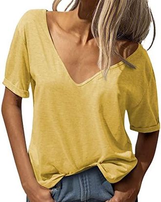 Generic T-Shirts Et Tops De Sport Femme Grandes Tailles, Haut Ete D&eacute;Collet&eacute; en V Profond-Tunique Femme Chic Et Elegant L&acirc;Che L&eacute;Ger Et Respirant Chemises Loisi
