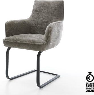 DELIFE Freischwinger Heira-Flex mit Armlehnen Boucl&eacute; Soft Schlamm Freischwinger flach Schwarz Taschenfederkern, Esszimmerst&uuml;hle