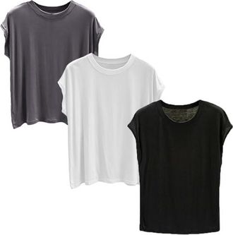 Generic 2 Pack Femme Tee Shirt Coton Casual Blanc Tshirt Haut &Agrave; Manche Courte D&eacute;t&eacute; L&acirc;che Basique T-Shirt Sport Imprim&eacute; &Agrave; Col Rond Tops Tunique Manche Courte D