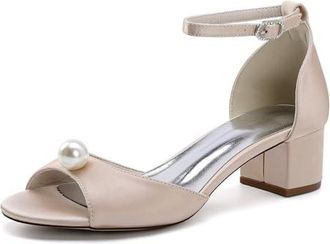 Generic Chaussures De Mariage Femmes Chunky Heels Ouvert Bout Mari&eacute;e Blocs Bas Sandales Dress F&ecirc;te Hauts Talons 4.5Cm,Champagne,41 EU