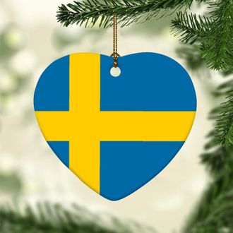 Generic Schweden Flagge Nationalflagge Versch&ouml;nerung Weihnachten Ornamente Keramik Ornament Weihnachtsdekorationen F&uuml;r Fenster Party Deko 7.3Cm