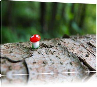 Pixxprint kleiner Fliegenpilz auf Baumstamm, Größe: 100x70cm, Leinwandbild, fertig gespannt, Wandbild, Dekoration, Kunstdruck, kein Poster