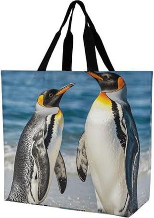 Generic Pingouin Et Mer Sac &Agrave; Bandouli&egrave;re Imperm&eacute;able Tote Bag R&eacute;utilisable Sac A Main Femmes Pour Travail Voyage Shopping
