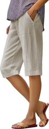Generic Short en coton et lin pour femme, short d&eacute;t&eacute; longueur genou, pantalon de plage &agrave; jambe large, l&eacute;ger et respirant, taille &eacute;lastique, pantalon court d&eacute;c