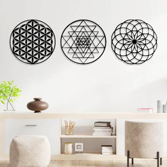 Generic Schwarzes Metall-Wandkunst-Set mit Heiliger Geometrie, Metatron-W&uuml;rfel aus Metall, Sri Yantra Yoga-Wanddekoration, Moderne Skulptur mit Heiliger Geome