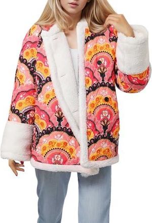 Generic 2026 Veste matelass&eacute;e en laine dagneau imprim&eacute;e patchwork pour femme, Rouge, M