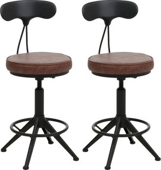 Hhg 2er-Set Barhocker HHG-590, Barstuhl Drehhocker Industrial h&ouml;henverstellbar, Kunstleder Metall braun