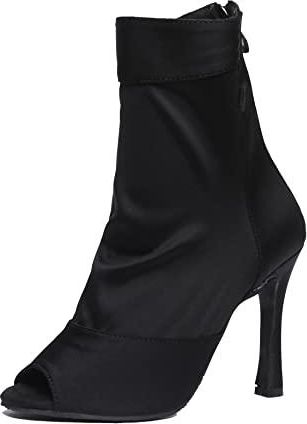 Minitoo Femmes Latine Salsa Danse Chaussures Fete Prom Sandales Bottes L565 Noir 10cm Talon EU 38