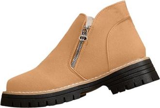 Generic Bottines Chelsea d&eacute;contract&eacute;es pour femme - Coupe large - Style &eacute;l&eacute;gant - Bout rond bas - Talon &eacute;pais - Antid&eacute;rapantes - Fermeture &eacute;clair lat&eacute;rale - C