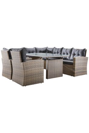 ambia GARDEN Dining-Loungeset, Grau, Dunkelgrau, Metall, Kunststoff, Glas, Textil, L-Form, 231x177 cm, Loungem&ouml;bel, Gartenlounge-Sets