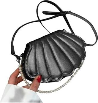 Generic Sac à bandoulière en forme de coquillage for femmes, sac main avec chaîne perles, for dames et filles, rabat cuir PU, décontracté, couleur unie, usage