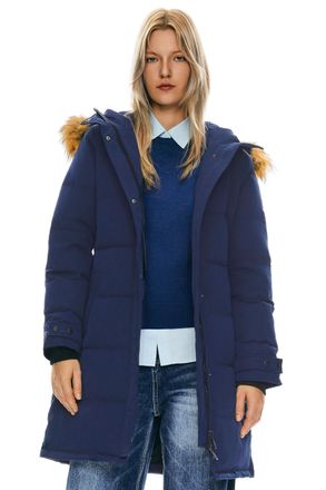 Orolay Damen Lsolierter Daunenmantel Winter Kapuzen-Steppjacke mit Kunstpelz Female Winterjacke Marine XXL