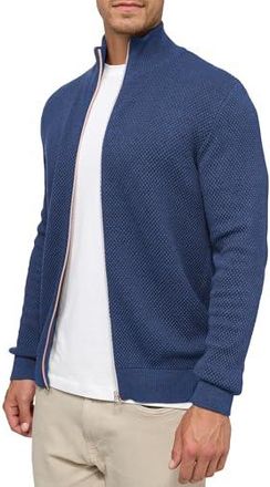 Kronstadt KSErik Cardigan zipp&eacute; pour homme avec col montant | Cardigan en tricot fin avec col et fermeture &eacute;clair, M&eacute;lange de bleu f&eacute;d&eacute;ral, M