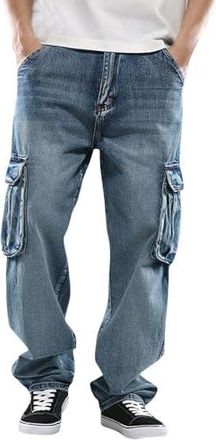 Generic Jean baggy pour homme &agrave; jambe large, pantalon cargo pour homme - Pantalon en jean ample avec plusieurs poches &agrave; rabat Y2K Hip Hop Pantalon patineur vi