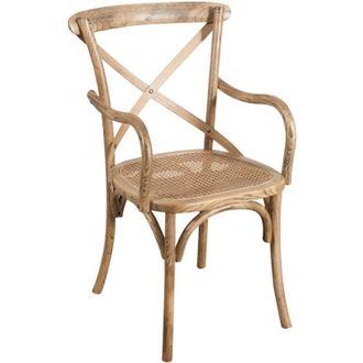 Biscottini International K&uuml;chenstuhl Stuhl aus Holz und Rattan 90x52x44 cm Sessel mit rustikalen Armlehnen Moderner Esszimmerstuhl Thonet vintage