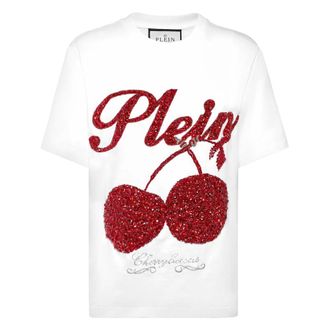 Philipp Plein Femme, Tops, Blanc, Taille: 38 FR T-Shirt Fit Cherries