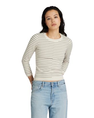 G-Star G-Star RAW Damen Broken Stripe Lightweight Pullover, Mehrfarben (Antique White Htr/sage Stripe D24491-D563-G417), XS