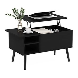 Furinno Jensen Couchtisch mit anhebbarer Tischplatte aus Holz mit verstecktem Fach und seitlich offener Ablage für das Wohnzimmer, Americano