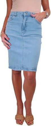 Paulo Due Jupe en Jean Extensible pour Femme, Jupe Crayon Longueur Genou Bleu Pâle 38-50 (50)