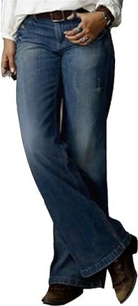 Generic Jean Droit pour Femme, Tendance, Taille Moyenne, Extensible, Bootcut, d&eacute;chir&eacute;, Ourlet Brut, Jean Large pour Femme