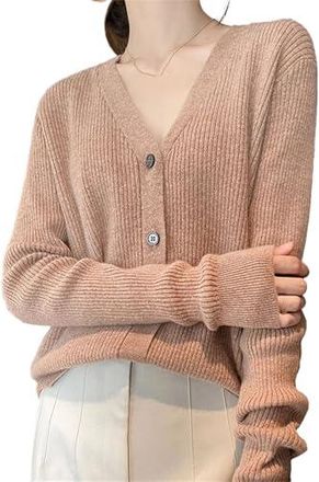 Generic Femmes Printemps Chic Col V Ray&eacute; Cachemire Cardigan Pull Manches Longues Tricot Manteaux, Camel dor&eacute;., Taille XS