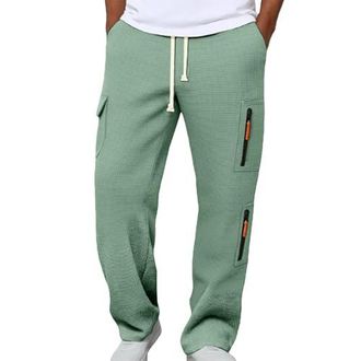 Generic Pantalon de surv&ecirc;tement pour homme - Motif gaufr&eacute; - Pantalon de jogging multi-poches - Jambe droite - Couleur unie - Taille &eacute;lastique avec cordon de s