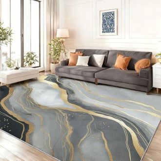 Generic Gris Tapis de Bain antid&eacute;rapant, Moquette d&eacute;coratifs Abstrait Luxe Marbre Lignes Motif r&eacute;sistant &agrave; la d&eacute;coloration Hydrofuge pour Salon Chambre &agrave; Couc