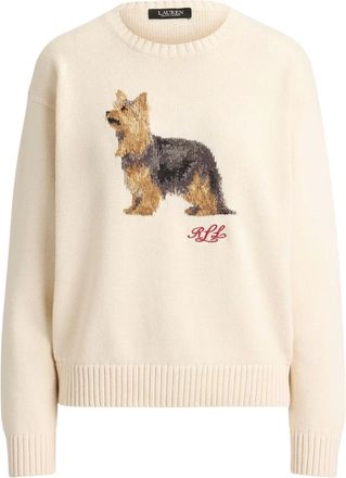 Ralph Lauren Pull en maille intarsia motif Yorkshire Terrier - Femme - Pulls - Blanc - Taille: 40 FR