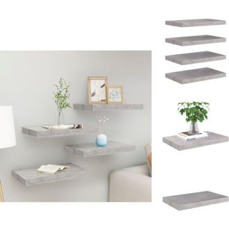 vidaXL Schweberegale 4 Stk. Betongrau 50x23x3,8 cm mdf - Schweberegale - Wandregale - Regalset - Betonoptik - Wohnwandgestaltung