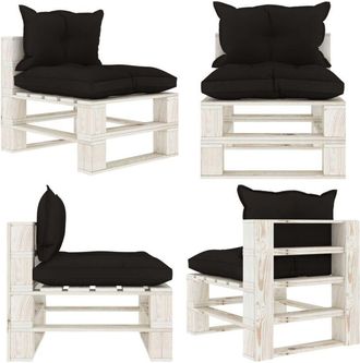 vidaXL Garten-Paletten-Mittelsofa mit Kissen in Schwarz Holz - Gartenmöbel - Palettenmöbel - Holzsessel - Esszimmerstuhl - Sofa - Home & Living