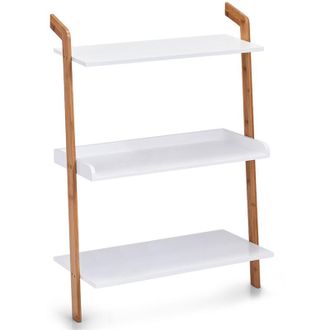 ZELLER Ladder-Rack with 3 shelves, bamboo/MDF, white