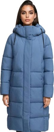 Marikoo Damen Wintermantel (XS-3XL) - gesteppt, abnehmbare Kapuze, Bewegungsschlitz - N099 - DustyBlue Gr&ouml;&szlig;e XXL - Gr.XXL