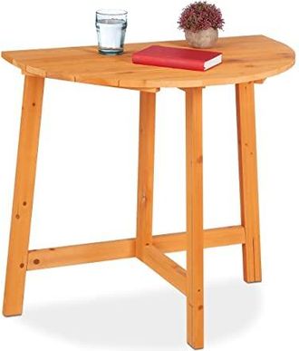 Relaxdays Klapptisch, halbrund, HxBxT: 74 x 80 x 50 cm, Balkon & Garten, Tannenholz, Outdoor, Wandklapptisch, Natur