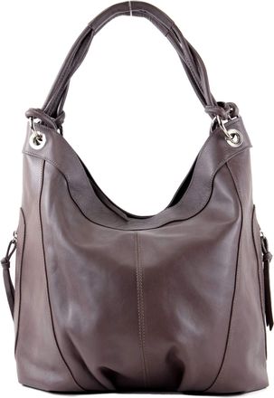 modamoda.de Z18 - ital Damenhandtasche aus Leder/Nappaleder, Farbe:Graubraun