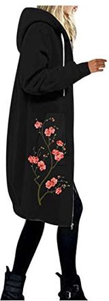 Generic Vestes dhiver d&eacute;contract&eacute;es 2026 pour femmes, manteau dhiver &agrave; imprim&eacute; floral, veste &agrave; capuche chaude avec fermeture &eacute;clair, Noir, XL