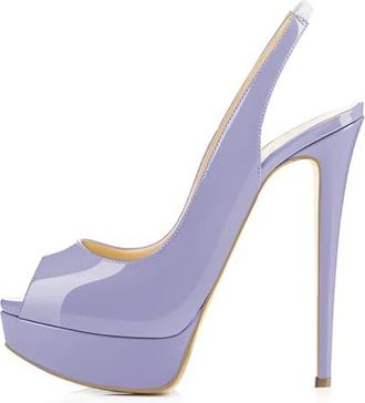 EDEFS Sandales pour Femmes sexy Talon Aiguille de 14 cm avec Plateforme et Lanière de Cheville Mode Talons Hauts Décolleté pour Cocktails Violet Clair EU43