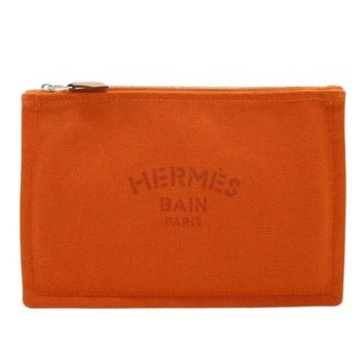 Herm&egrave;s Pre-owned Pochette plate en toile et cuir - Femme - Pre-owned - Orange - Taille: ONE Size