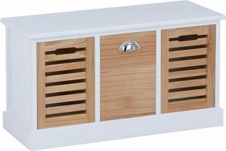 IDIMEX Banc de rangement 3 caisses - Structure en MDF gris mat et bois de paulownia - Dimensions 45 x 73 x 32 cm - Pr&ecirc;t &agrave; lemploi
