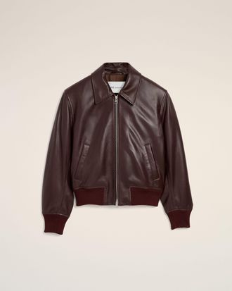 Ami Ami Paris - Blouson bordeaux en cuir dagneau Cerise Foncee - Taille : XS - pour Femme