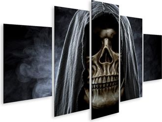 Islandburner Bild auf Leinwand Sensenmann Porträt Totenkopf Schädel Kapuze Über Schwarzem Nebligen Hintergrund Bilder Wandbilder Poster