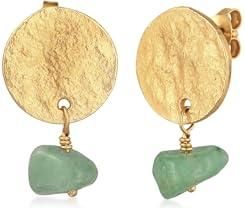 Elli Boucles dOreilles Femmes Pendentif doreilles plaquettes Vintage Martelé avec Aventurine en argent sterling 925 plaqué or