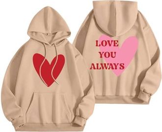 Generic Sweat &agrave; capuche &agrave; manches longues pour la Saint-Valentin 2026 pour femme (3), kaki, XXL