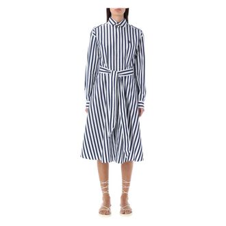 Polo Ralph Lauren Femme, Robes, Multicolore, Taille: 36 FR Striped Long-Sleeves Cotton-Poplin Midi Dress