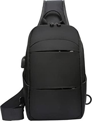 Generic Sac de poitrine pour homme, sac à bandoulière, sac à dos multifonction de grande capacité, sac à dos de chargement USB sur le sac à bandoulière, Noir,