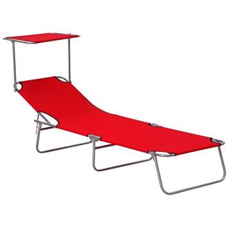 OUTSUNNY Transat Bain de Soleil Pliable Chaise Longue Pliante Grand Confort Dossier Inclinable Multi-Positions et Pare-Soleil réglable Dim. 187L x 58l x 36H cm