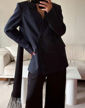 NA-KD blazer oversize crois&eacute; &agrave; double boutonnage bleu marine