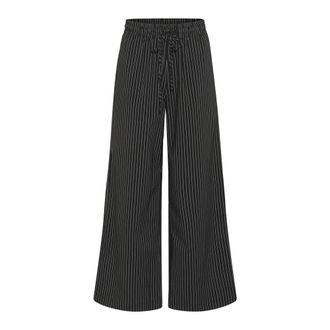 Kaffe Gestreifte Hose mit elastischem Bund Schwarz/Kreide - - Trousers - Damen - Schwarzk - XL