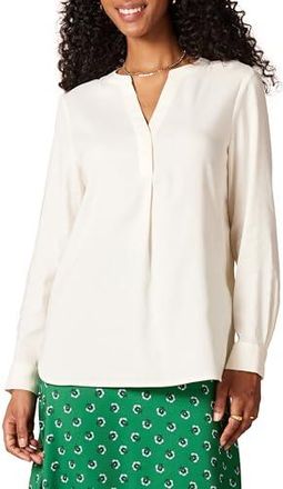 Amazon Essentials Chemisier à col boutonné, Textile Georgette, Manches Longues, Coupe décontractée Femme, Ivoire, XXL
